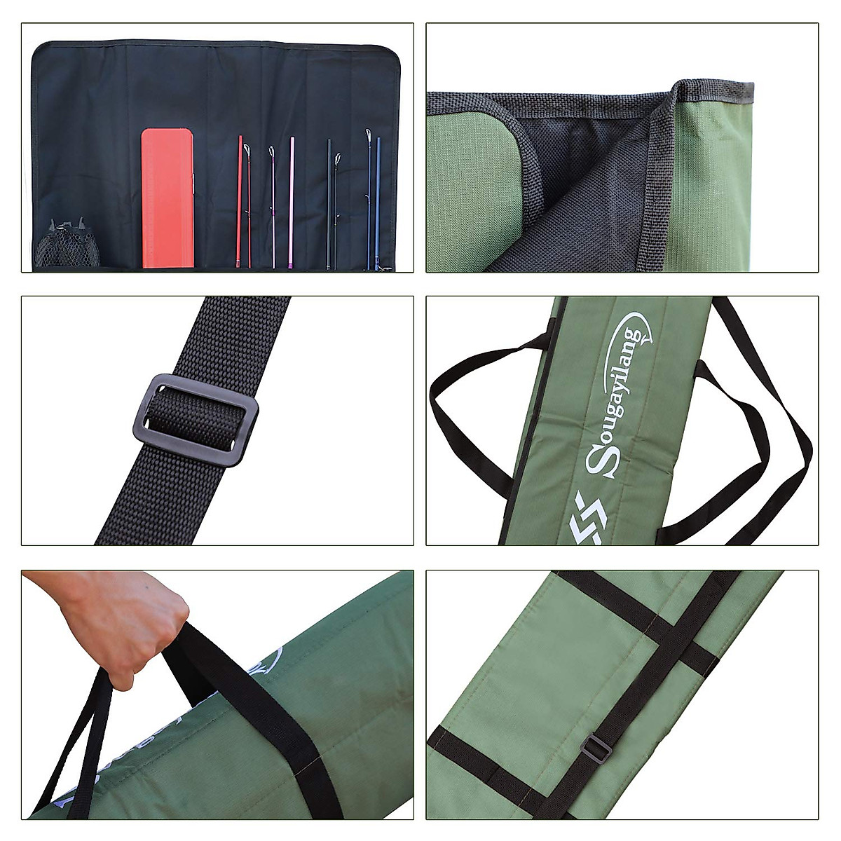 Sougayilang Fishing Rod Bag Canvas Rod Case Organizer Pole Storage Bag Fishing Rod and Reel Carrier Organizer for Travel, Gift for Father, Boyfriend and Family