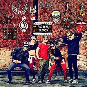 Zonon 53 Pieces Rock and Roll Theme Party Decorations, Guitar Record Sign Rock Star Music Party Hanging Swirls Ceiling Decor for 50's 60's Rock Music Theme Party Favors Supplies