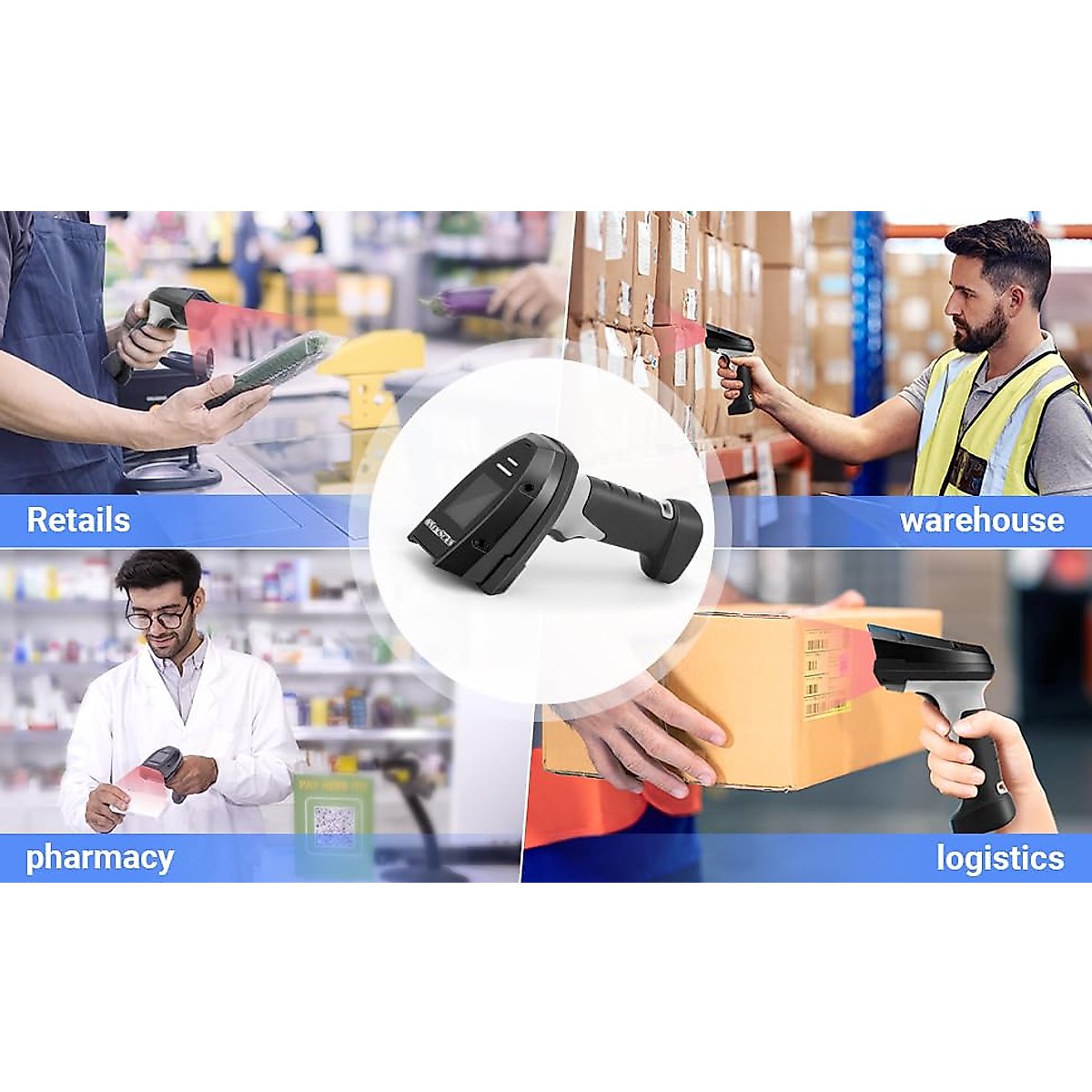 Barcode Scanner Wireless, Onewscan 1D Laser Barcode Reader with Stand 2.4G Wireless & USB Wired Connection 2 in 1 Plug and Play Handheld Bar Code Scaners