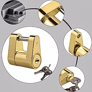 ADP Trailer Lock Dia 1/4 Inch, Coupler Lock 3/4 Inch Span Trailer Hitch Lock with Keys Trailer Coupler Lock for Tow Boat RV Truck Car's Coupler (1 Pack, Brass)