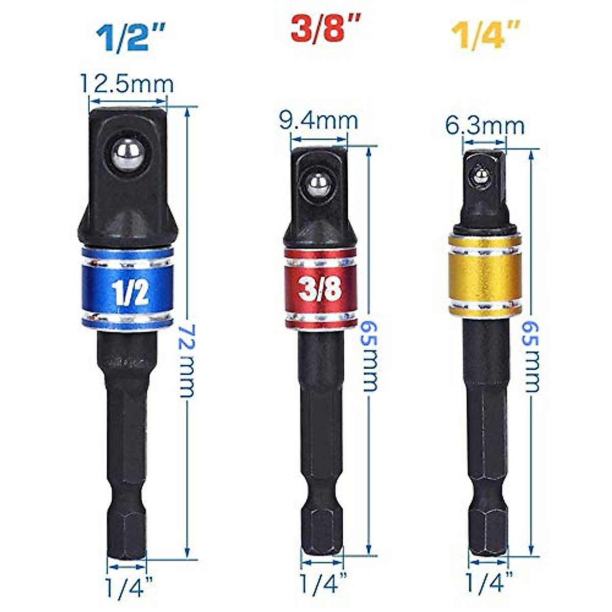 Impact Grade Socket Wrench Adapter Extension Set,3Pcs Hex Socket Adapter Bit+105° Right Angle Drill Attachment Bit Extension 1/4-inch Hex Drive Drill Bit Power Socket Screwdriver Set Holder Adaptor