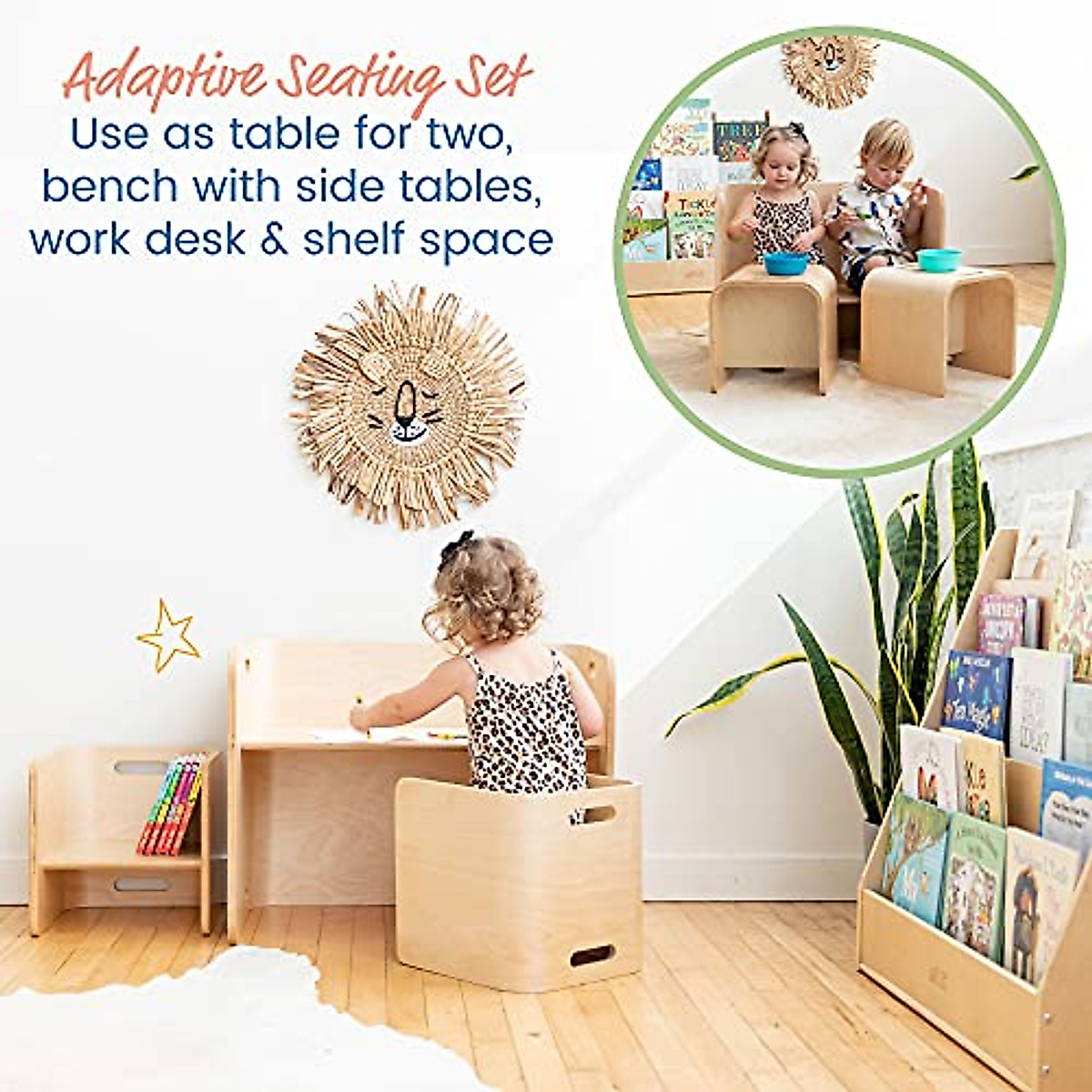 ECR4Kids Bentwood Multipurpose Table and Chair Set, Kids Furniture, Natural, 3-Piece