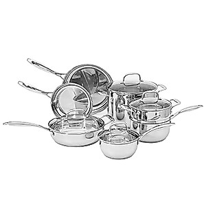 Amazon Basics Stainless Steel 11-Piece Cookware Set, Pots and Pans, Silver