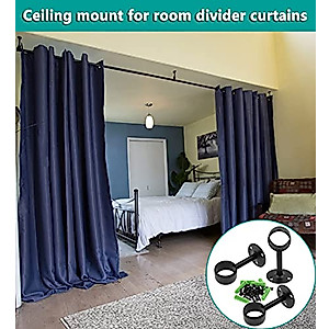 AYSUM 10 Pack 1 Inch Curtain Rod Ceiling-Mount Bracket Curtain Rod Brackets, Shower Curtain Closet Rod Holders for 1 Inch Rod, Wardrobe Pole Flange Socket with Matching Screws, Black