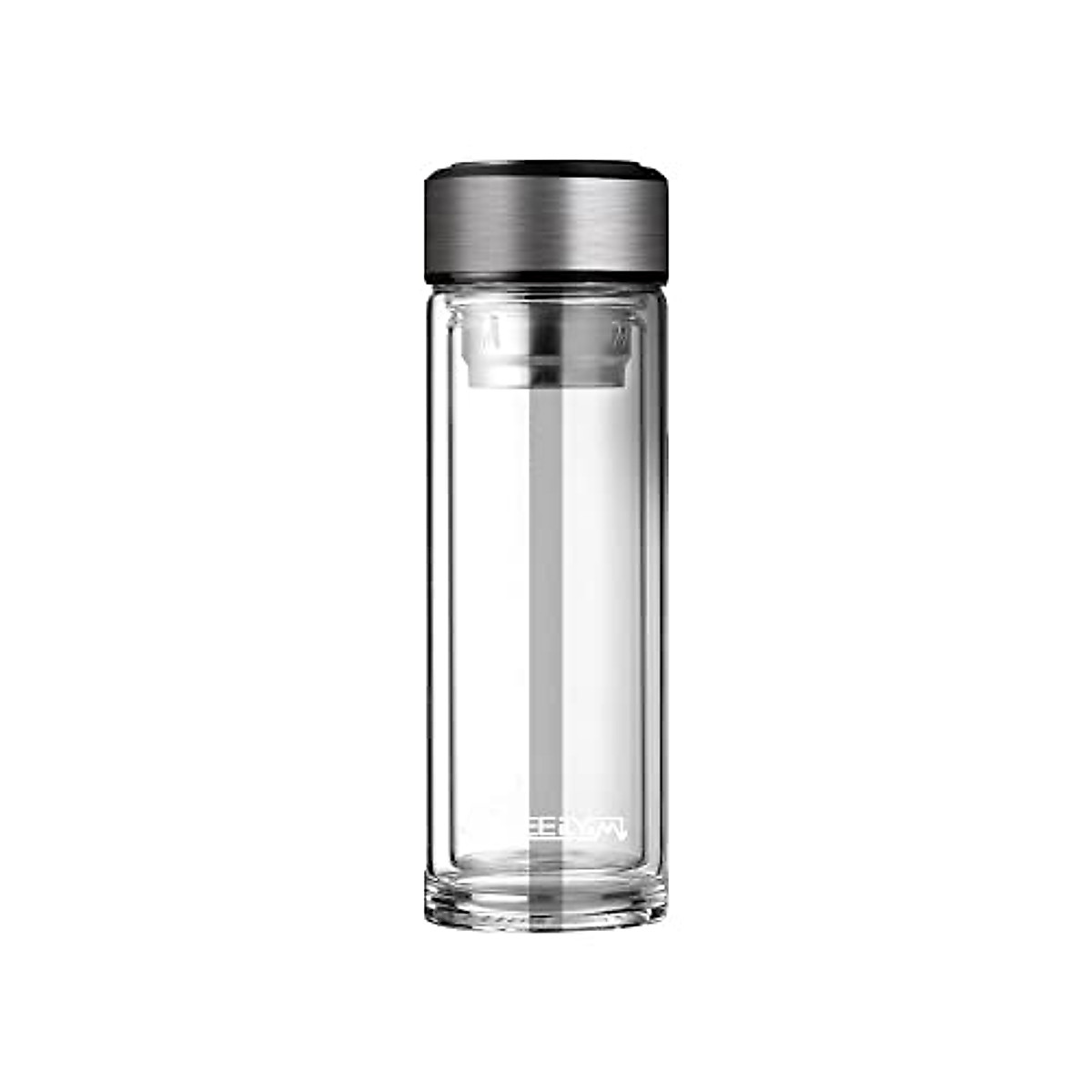 WEEILYAM, Borosilicate Glass Bottle with Silver Cap LED Temperature (Celsius) Display Smart Thermo Bottle 300ML (10 FL Oz), Double Insultation Tap to Display Temperature Smart Bottle