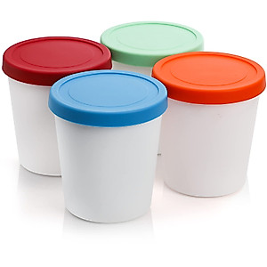 Peohud 4 Pack Ice Cream Containers, 1 Quart Freezer Storage Tubs with Silicone Lids for Homemade Ice Cream, Sorbet and Gelato, Freezer Dishwasher Safe