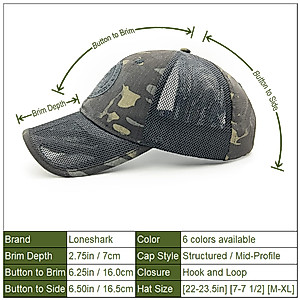 Loneshark Mesh Bill Mens Breathable Tactical Camo Baseball Caps Womens Military Army Patriotic Operator Camouflage Hats American-Eagle-Black-Camo