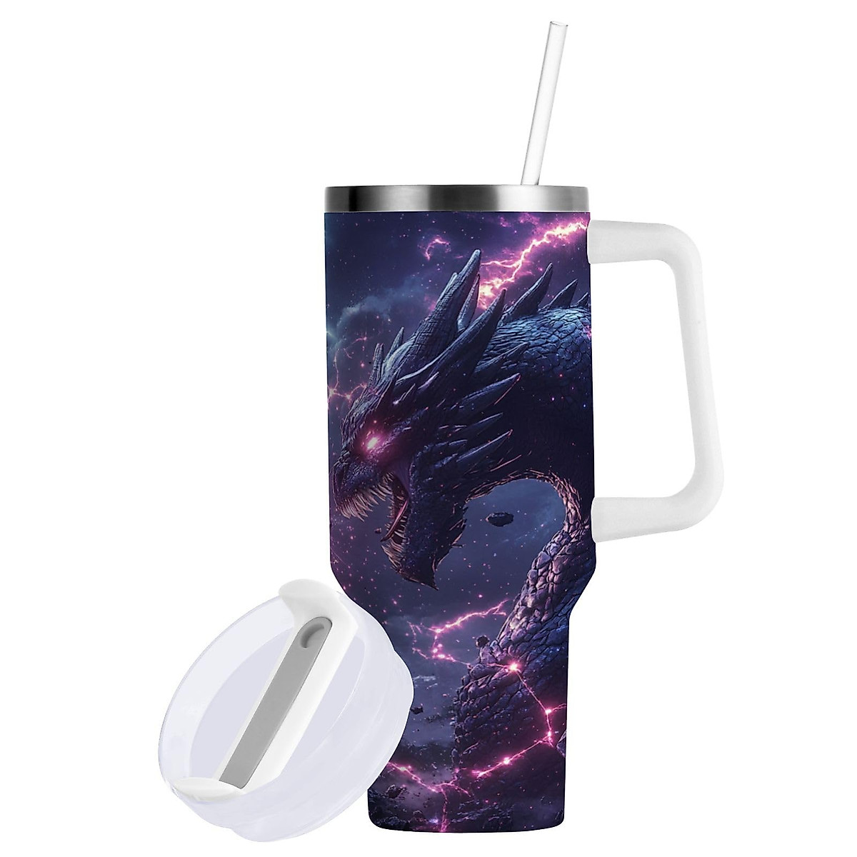 Slewiaeky Tumbler with Handle 40 oz Dragon Wild Myth Travel Mug with Lid and Straw Powerful Stainless Steel Vacuum Insulated Water Bottle Cup for Iced Tea Coffee Cold Beverages Cup Holder Friendly