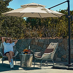 JEAREY 9FT Cantilever Patio Umbrellas Double Top Outdoor Umbrella Heavy Duty Offset Sun Umbrella with Umbrella Cover for Garden, Deck, Backyard and Pool, Beige