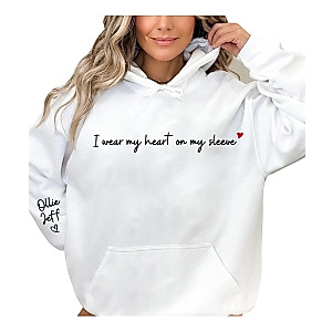 I Wear My Heart on My Sleeve Hoodie Kids Children Name on Sleeve, Custom Mom Hoodie, Mama Hoodie, Personalized Hoodie Mothers Day Birthday for Mom, Mama, Grandma, Women, Her.