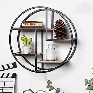 TJLSS Wall Mounted Iron Shelf Round Floating Shelf Wall Hanging Storage Holder Rack for Home Living Room
