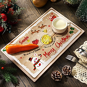 Honeydak Santa Cookie Plate, Dear Santa Christmas Cookies Plate Wooden Tray Platter Mat Christmas Santa Plates Milk and Cookie Plates Decorations for Kids Christmas Supplies