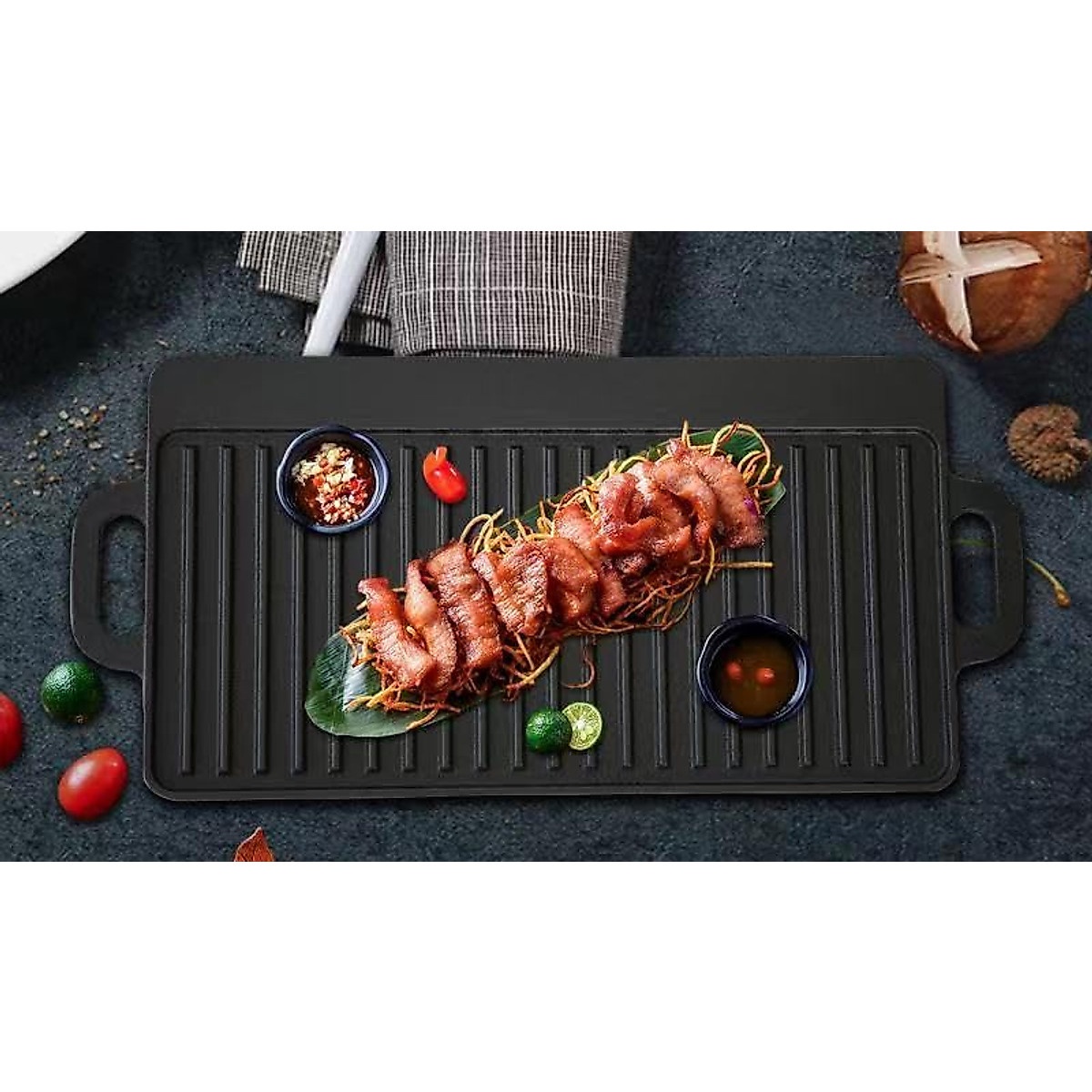 Keleday 20 Inch Cast Iron Griddle Pre-Seasoned Cast Iron Reversible Grill Griddle Pan with Two Handles Square Grill Pan for Stove top Oven and Camping Fire Indoor and Outdoor Use