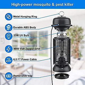 Bug Zapper Outdoor, Electric Mosquito Zapper 20W High Powered, Fly Zapper Waterproof, for Indoors, Home, Patio, Garden