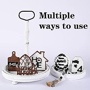 Farmhouse Two Tiered Tray Decor Set - with 7 Pcs Wooden Tier Tray Decor Signs for Home Kitchen Dinning Table Shelf Coffee Station Entryway Decorations