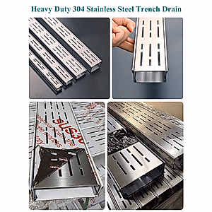 Blazea Channel Drainage Trench Drain System, Heavy Duty Stainless Steel Channel Drain Kit, Floor Trough Guttering for Patio Deck Bathroom, Easy to Install(7x3cm(2 3/4x1 1/8"))