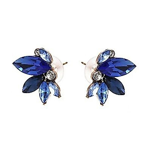Art Deco Antique Vintage Style Blue Sapphire Marquis Rhinestone Bridal Bridesmaid Wedding Prom Cluster Earrings