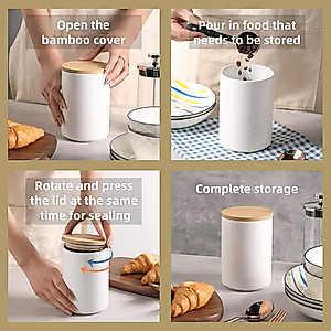 Sweejar Ceramic Kitchen Canister Sets, Porcelain Container for Countertop, Heavy Food Storage Jars with Airthight Seal Bamboo Lid, Servering for Sugar, Coffee Beans, Tea Leaves, Pack of 4（New Pink）