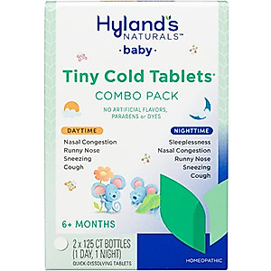 Hyland's Infant and Baby Cold Medicine, Naturals Baby Tiny Cold Tablets, Day & Night Value Pack, Decongestant and Cough Relief, 250 Quick-Dissolving Tablets