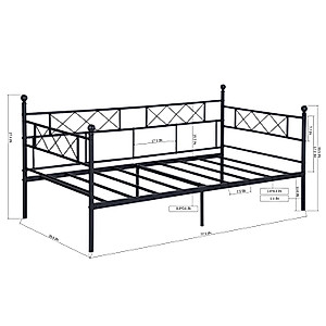 Twin Size Daybed Frame, No Box Spring Needed Day Bed Fram, Twin Bed Frames Metal Sofa Bed for Living Room Guest Room Apartment, Black