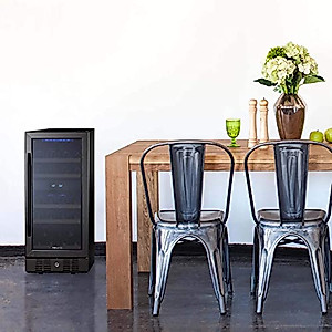 NewAir Freestanding 28 Bottle Dual Zone Wine Fridge, French Door, Black Stainless Steel