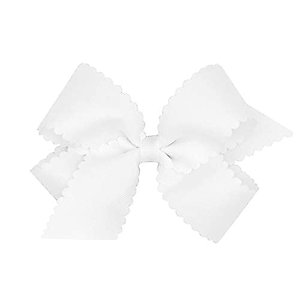 Wee Ones Girls' Classic Grosgrain Hair Bow with Scalloped Edges and Plain Wrap Center on a WeeStay Hair Clip, Medium, White