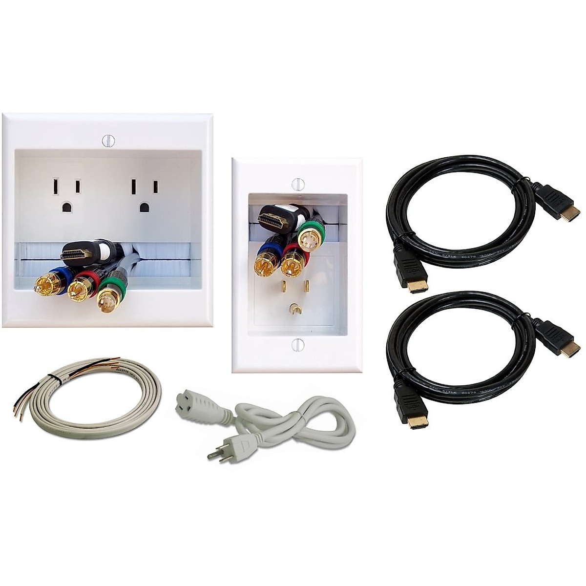PowerBridge TWO-PRO-H2 Dual Outlet Recessed In-Wall Cable Management System and Two 10-Foot High-Speed HDMI Cables (Latest Standard) Bundle