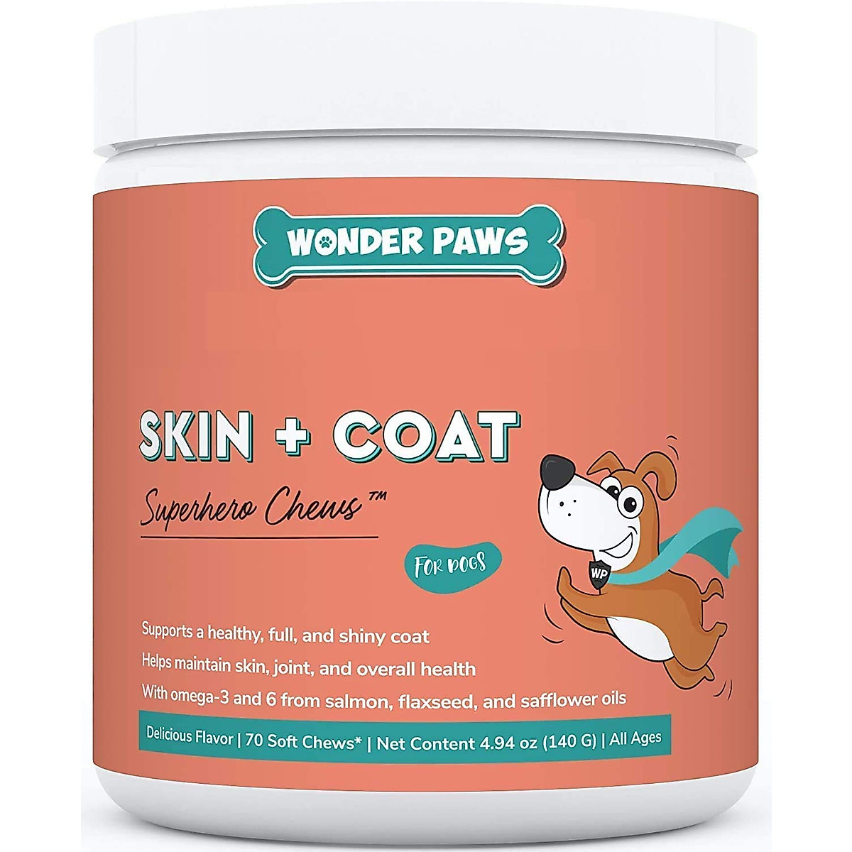 WONDER PAWS Skin + Coat Chews Plus Omega Max Fish Oil - for Dog Joint Health, Skin and Coat Care, & Immune System Support - Skin + Coat 70 Chews - Omega Max 16 Ounces