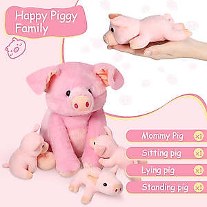 Zomiboo 4 Pcs Pig Plush Stuffed Animals Set Mommy Pig Stuffed Animal with 3 Baby Plush Piggy in Her Tummy Mommy Pig and Baby Small Plush Pig Valentine's Day Birthday Gift for Toddlers Boys Girls