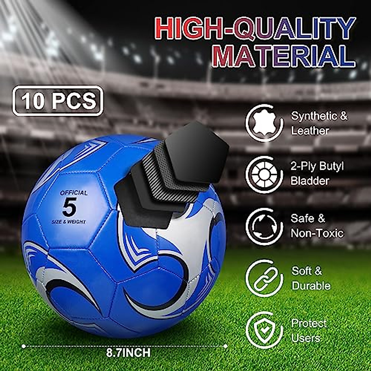 Libima 13 Pcs Soccer Ball Bulk 10 Pcs Official Size 5 Soccer Ball with High Capacity Carry Bag and 2 Pump Soccer Training Set for Youth Teens Adults Sport Gift (Red, Blue,Classic Style)