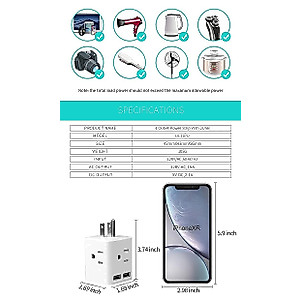 2 PCS Multi Plug Outlet Extender,Plug Adapter,Wonplug Multiple Plug Outlets with 4 AC Electrical Sockets,3 Prong to 2 Prong Adapter USA Portable Design for Home Office Hotel Travel,White