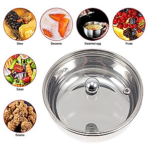 Cabilock Stainless Steel Bowl with Glass Cover Lid Insulated Large Capacity Steamed Rice Bowl Soup Bowl Mixing Bowl for Salad Noodles Pasta Milk Can