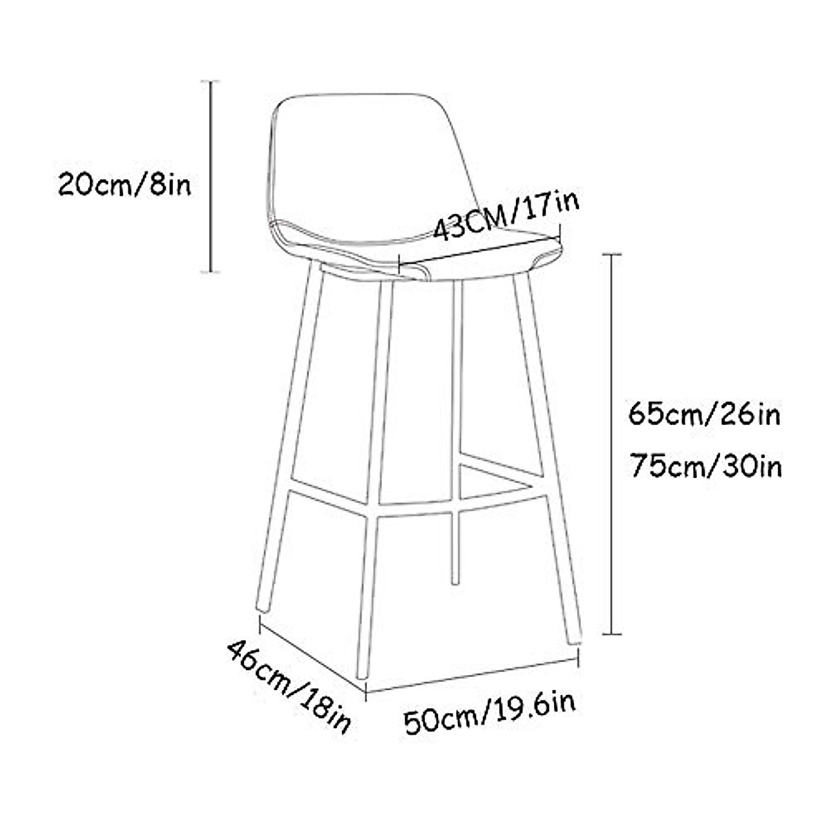 KOOU-barstools Nordic Kitchen High Counter Bar Stool Dining Chair, Black Grey Orange Soft and Leather Stool Cushion, Modern Simple Family Bar Furniture, Sitting Height: 26/30 Inches