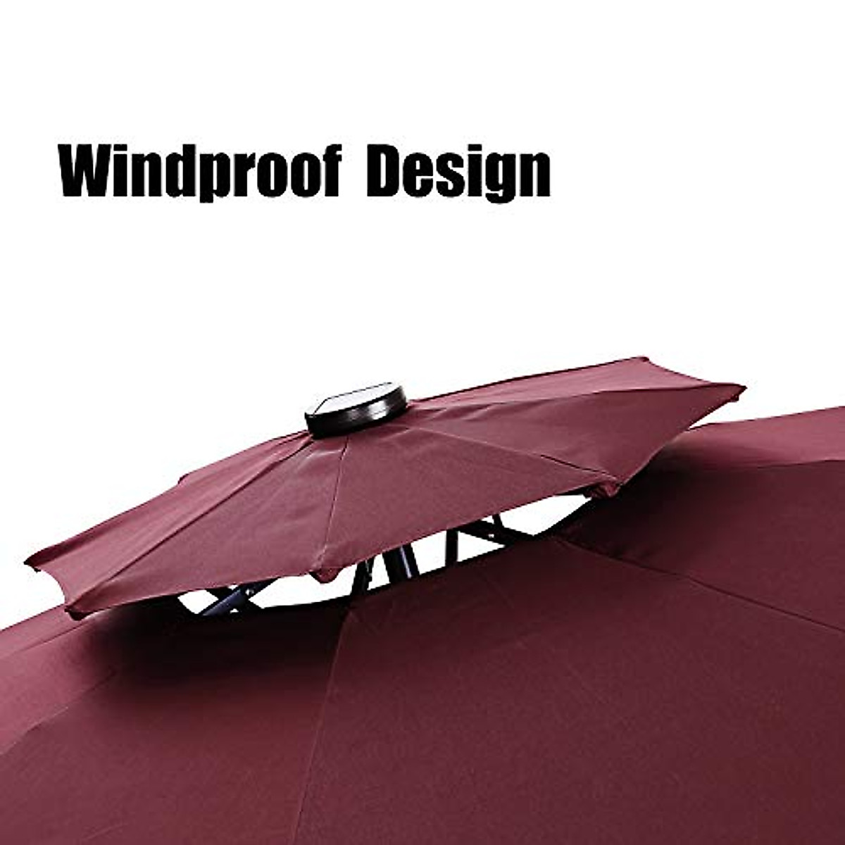 Klismos 10 ft 2 Layers Patio Umbrella with 40 Lights Windproof Outdoor Market Table Umbrella with Ventilation,Tilt and Crank(Red)