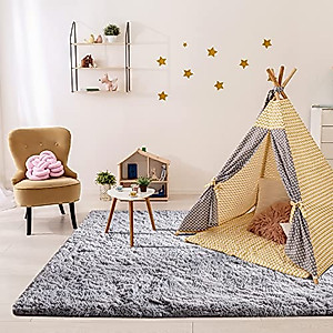 GKLUCKIN Shag Ultra Soft Area Rug, Fluffy 8'x10' Light Grey Rugs Plush Fuzzy Non-Skid Indoor Faux Fur Rugs Furry Carpets for Living Room Bedroom Nursery Kids Playroom Decor