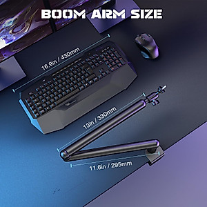 FIFINE Microphone Boom Arm, Low Profile Adjustable Stick Microphone Arm Stand with Desk Mount Clamp, Screw Adapter, Cable Management, for Podcast Streaming Gaming Studio-BM88