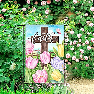 Morigins Easter Cross Garden Flag Decorative Spring Flower Religious Flag He is Risen 12.5 x 18 Inch