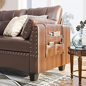 HONBAY Faux Leather Sectional Sofa Couch Reversible L Shaped Couch Sofa 4 Seat Sofa Sectional Couch for Small Apartment