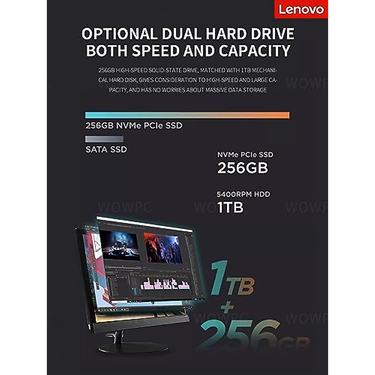 Lenovo All-in-One Business Desktop, 19.5” HD+ Display AIO, 16GB RAM, 256GB SSD + 1TB HDD, Intel Dual-Core Processor, DVD-RW, Wi-Fi, Webcam, HDMI, Wired Keyboard & Mouse, Windows 11 Pro