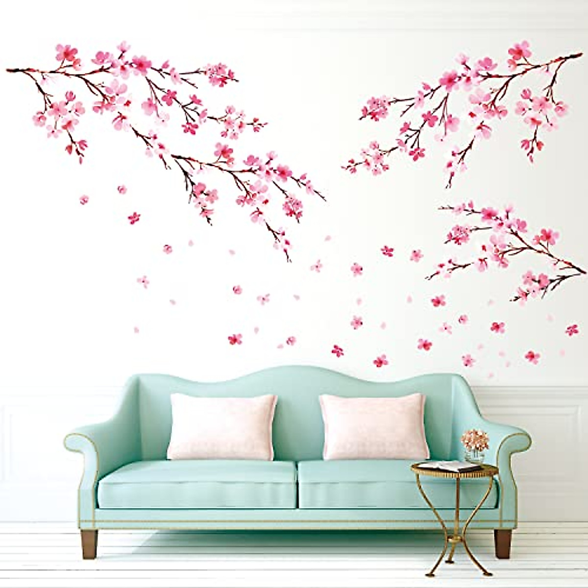 DECOWALL DS12-2003P1903 Watercolor Cherry Blossoms Kids Wall Stickers Wall Decals Peel and Stick Removable Wall Stickers for Kids Nursery Bedroom Living Room d?cor