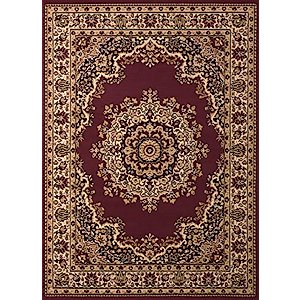 United Weavers of America, Dallas Collection, Area Rug, Indoor, Polypropylene, Jute Backing, Stain Resistant, Traditional, Burgundy, Floral Print, Rectangular, 5'3" x 7'2"