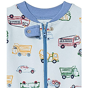 Moon and Back by Hanna Andersson Unisex Toddlers' one-Piece Organic Cotton Footless Pajamas, Light Blue, Cars/Trucks/Bikes, 3T