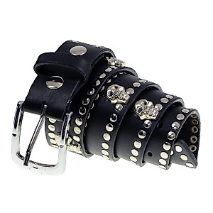 Milwaukee Leather MP7103 Men's Black Studs and Skulls Genuine Leather Belt for Biker with Buckle - 1.5 inches Wide - Large