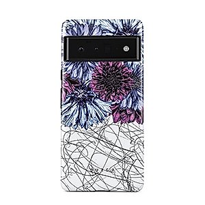 BURGA Phone Case Compatible with Google Pixel 6 PRO - Hybrid 2-Layer Hard Shell + Silicone Protective Case -Dazzling Purple Dahlia Floral Print Pattern Doodle - Scratch-Resistant Shockproof Cover