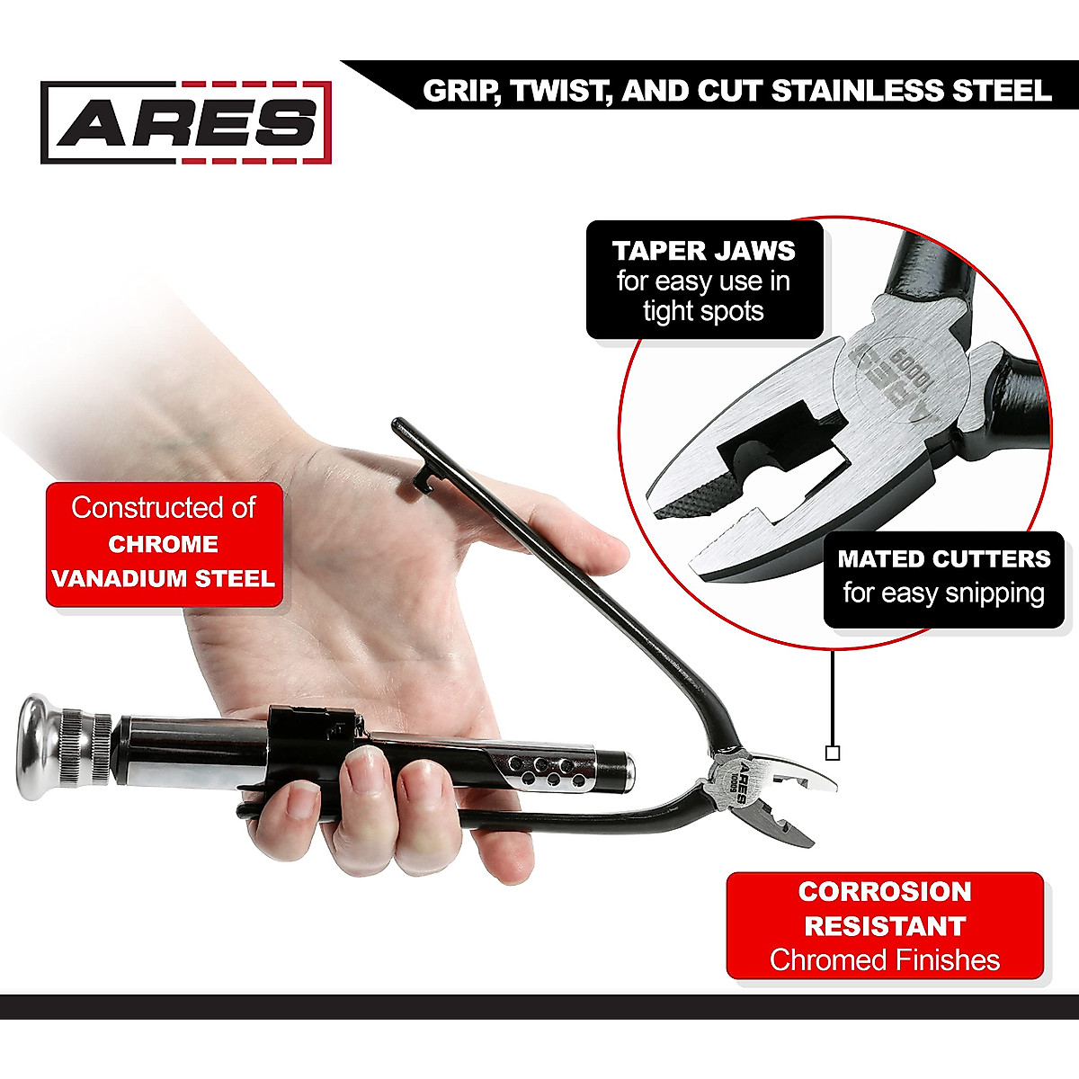 ARES 10009-6-inch Reversible Wire Twister Pliers - Auto Return - Untwist Tool can Grip, Twist, and Cut Stainless Steel Safety Wire on Vehicles, Machinery, and Aircraft