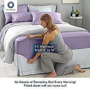 9Threads 400 Thread Count 100% Cotton Sateen Bed Sheets Deep Pocket, Cotton Bedsheets Crisp Cool and Strong Bed Linen (Light Purple, Queen (U.S. Standard))
