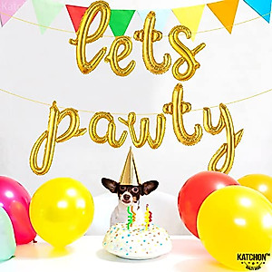 KatchOn, Gold Lets Pawty Balloon Letters - 16 Inch | Script Lets Pawty Balloon Banner for Dog Birthday Decorations | Gold Lets Pawty Birthday Decorations | Lets Pawty Balloons for Puppy Birthday Décor