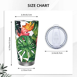 EKPRAVDKTF Tropical Leaves 20oz Insulated Stainless Steel Tumbler With Lids And Straws, Double Wall Vacuum Travel Coffee Mug, Thermal Cup For Cold & Hot Drinks, Reusable Metal Straw & Brush