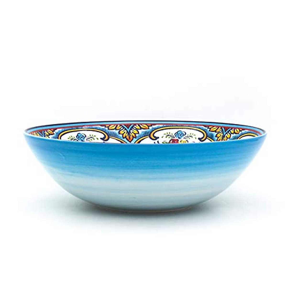 Euro Ceramica Zanzibar Collection Vibrant 12.75'' Ceramic Round Serving Bowl, Spanish Floral Design, Multicolor