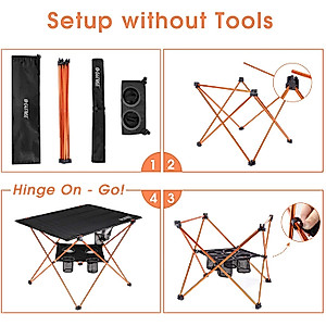 Portable Folding Camp Table Large Camping Table with 4 Cup Holders and Carrying Bags for Indoor and Outdoor Picnic Tailgating BBQ Beach Hiking Travel Fishing Fishing(Orange Medium with Cup Holder)